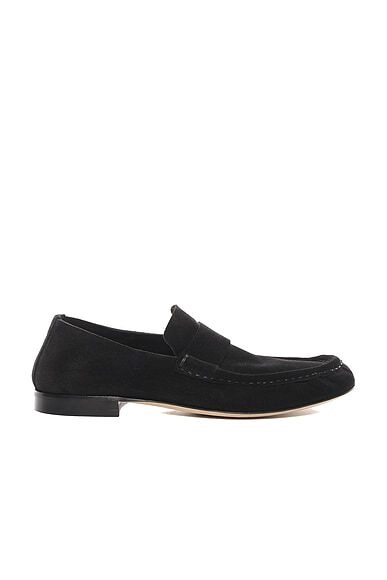 THE ROW Suede Soft Moccasin - Black