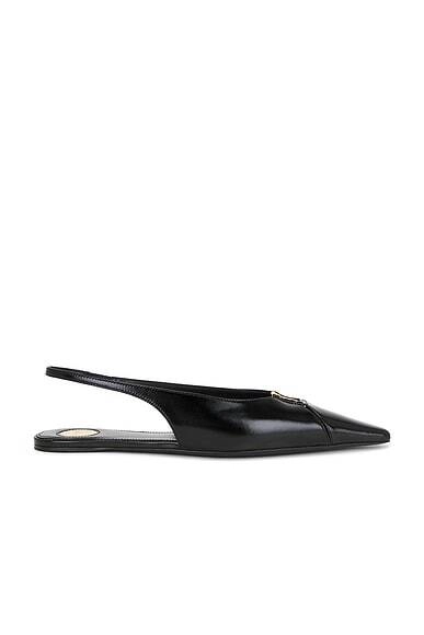 Saint Laurent Babylone Slingback Flat In Calfskin Leather - Nero