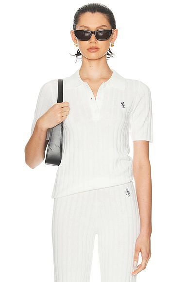 SPORTY & RICH Src Ribbed Polo Top - Ecru
