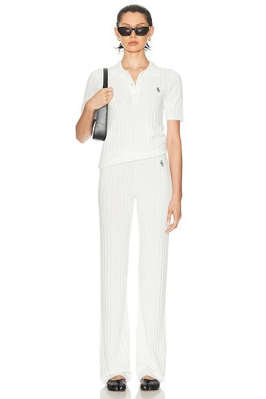 SPORTY & RICH Src Ribbed Polo Top - Ecru