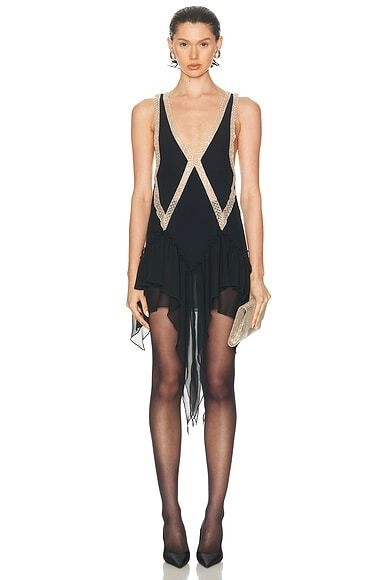 Attico Embroidered Mini Dress - Black