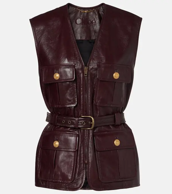 Chloé Belted Leather Vest - Brown
