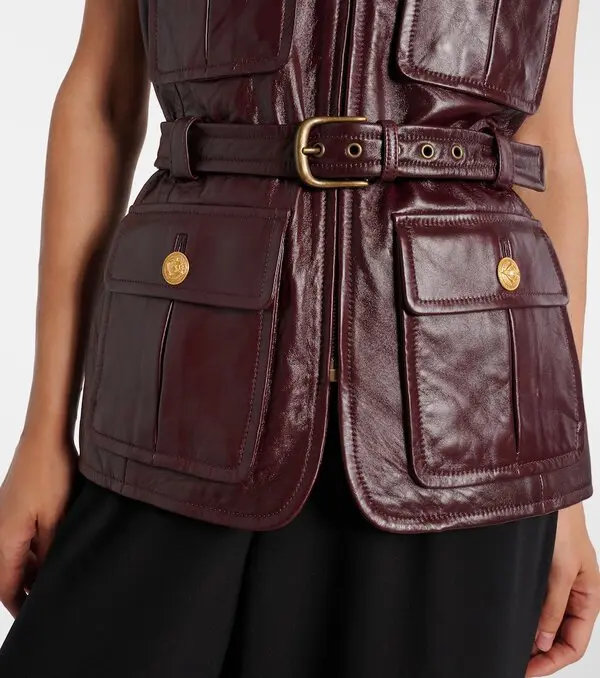 Chloé Belted Leather Vest - Brown