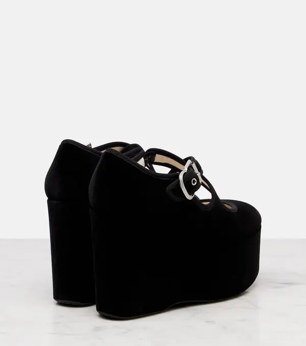 Alaïa Criss-cross Velvet Platform Wedges