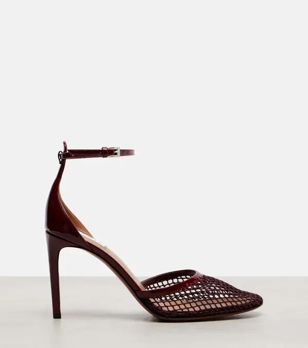 Alaïa Fishnet Pumps With Buckle-fastening Ankle Strap - Burgundy