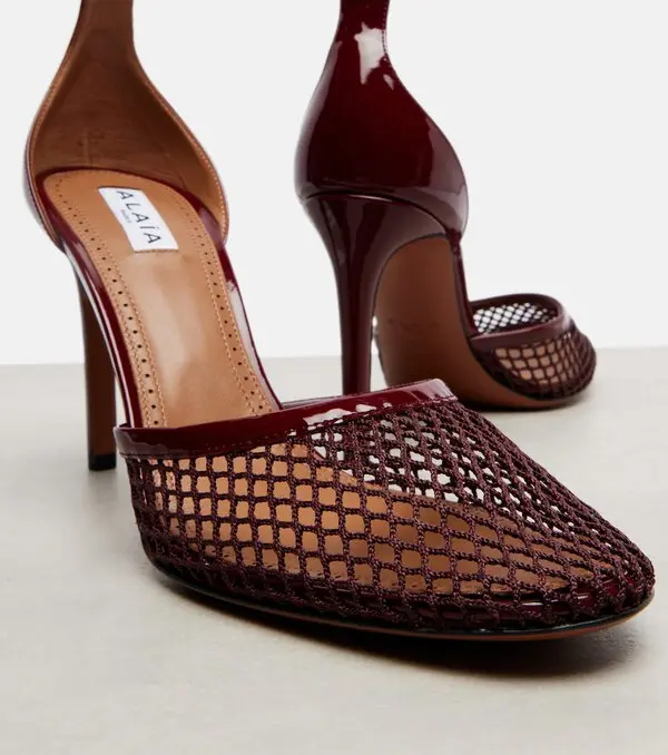 Alaïa Fishnet Pumps With Buckle-fastening Ankle Strap - Burgundy