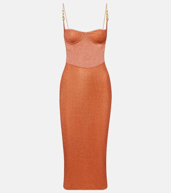 Oseree Lumiere Open-back Midi Dress - Orange