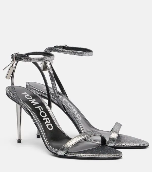 TOM FORD Padlock 85 Metallic Sandals - Silver
