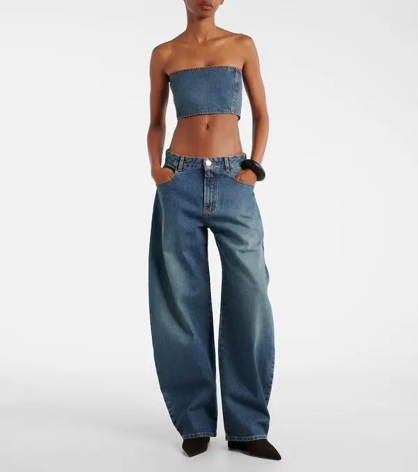 Alaïa High-rise Barrel-leg Jeans In Bleu Mineral