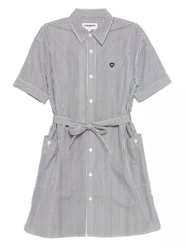 CHOCOOLATE Striped Print Shirt Dress With Detachable Belt