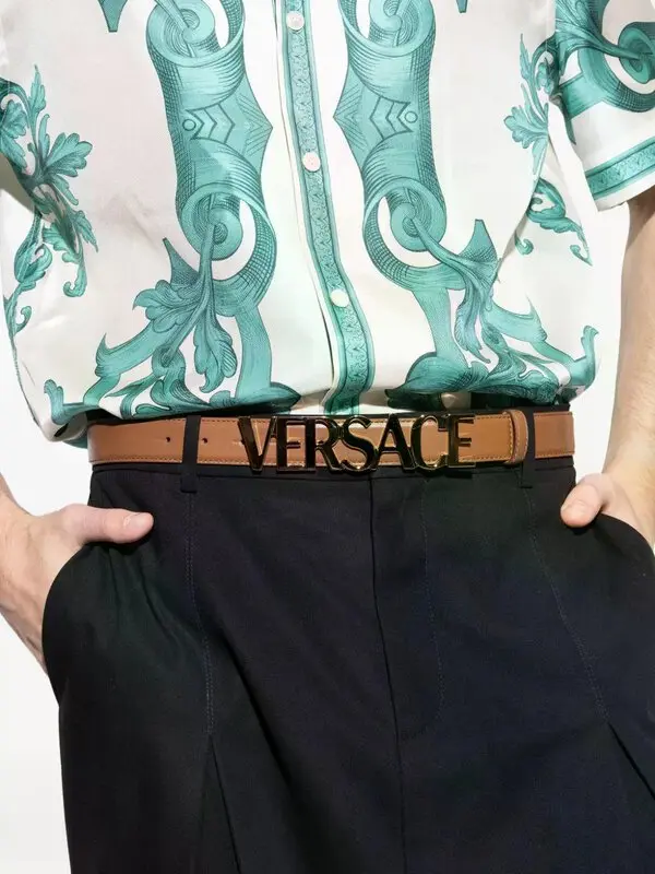 Versace Logo Plaque Leather Belt