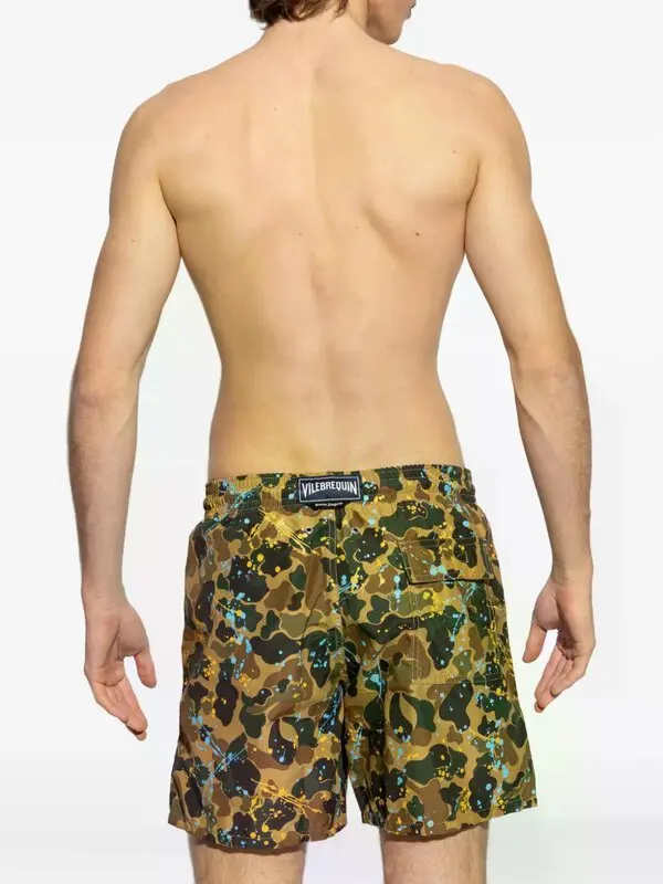 Palm Angels X Vilebrequin Paint-splatter Print Swim Shorts - Brown