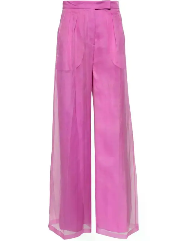 Max Mara Fuchsia Silk Sheer Wide Leg Trousers