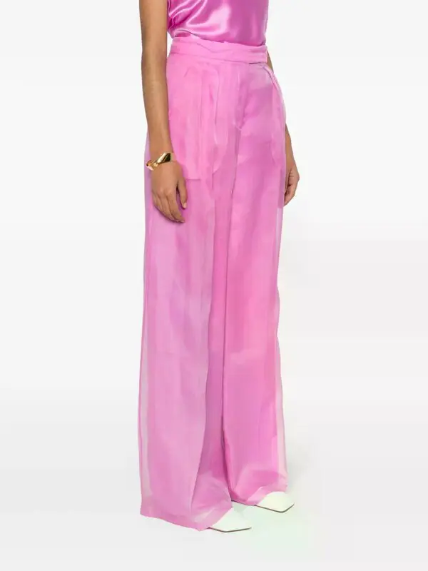 Max Mara Fuchsia Silk Sheer Wide Leg Trousers