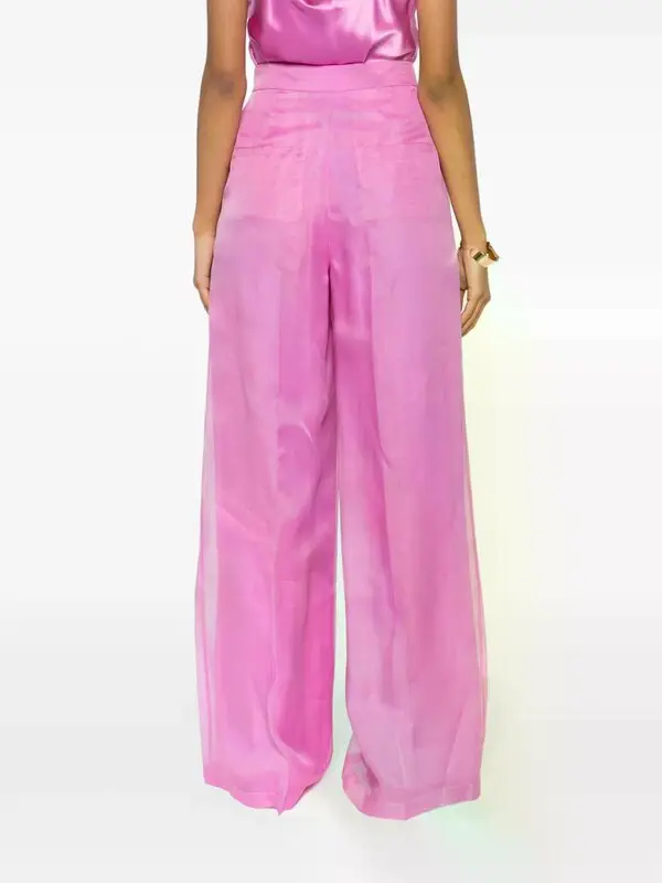Max Mara Fuchsia Silk Sheer Wide Leg Trousers