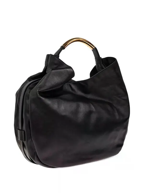 Moschino Leather Tote Bag With Gold Tone Logo Plaque - Black