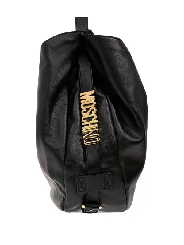 Moschino Leather Tote Bag With Gold Tone Logo Plaque - Black