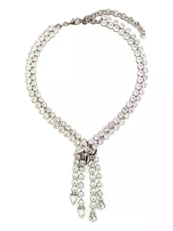 Alessandra Rich Crystal Embellished Fringed Necklace - Silver