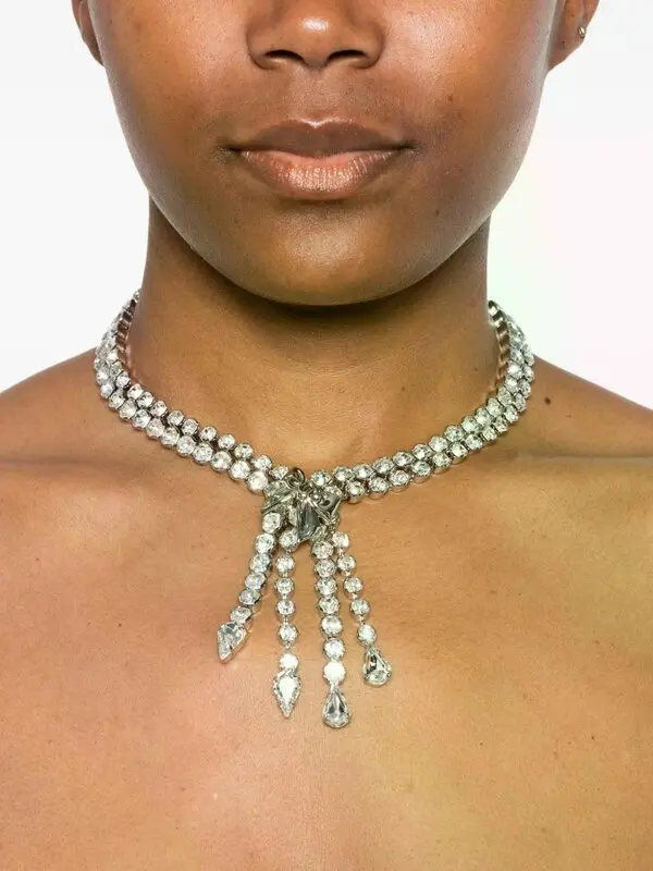 Alessandra Rich Crystal Embellished Fringed Necklace