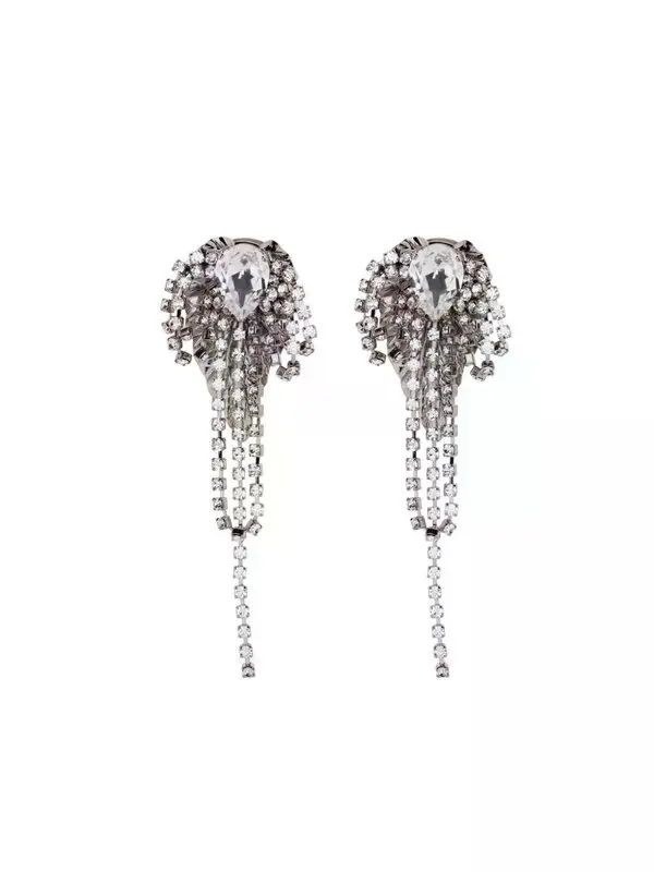 Alessandra Rich Crystal Embellished Fringed Earrings - Silver
