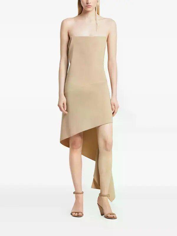 COURREGES Asymmetrical Draped Crepe Dress - Neutrals
