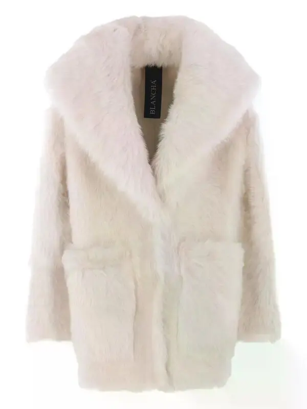BLANCHA Wide-collar Shearling Coat - Neutrals