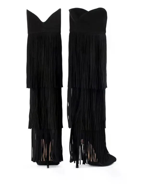LE SILLA 120mm Andy Tiered-fringe Suede Boots - Black