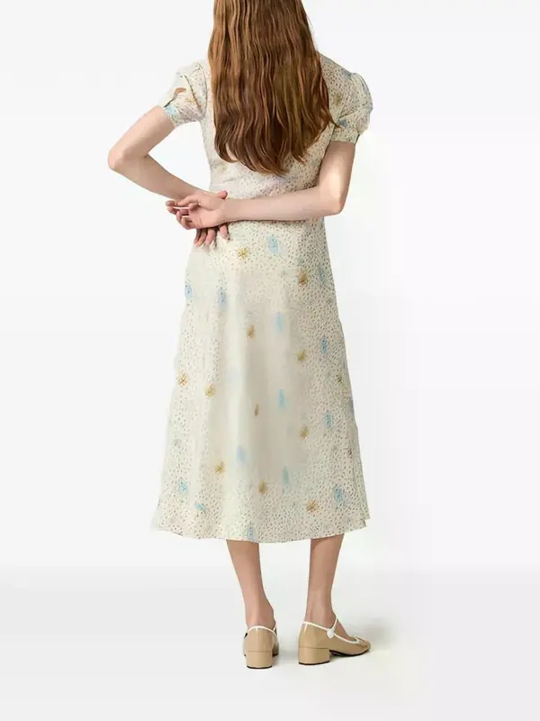 Miu Miu Floral Print Crêpe De Chine Maxi Dress - Neutrals