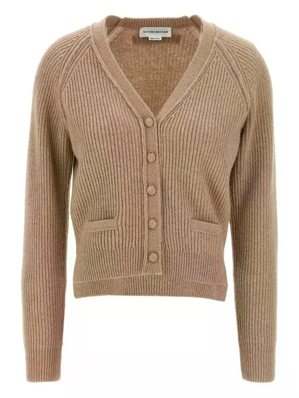 Victoria Beckham Ribbed V-neck Cardigan - Neutrals