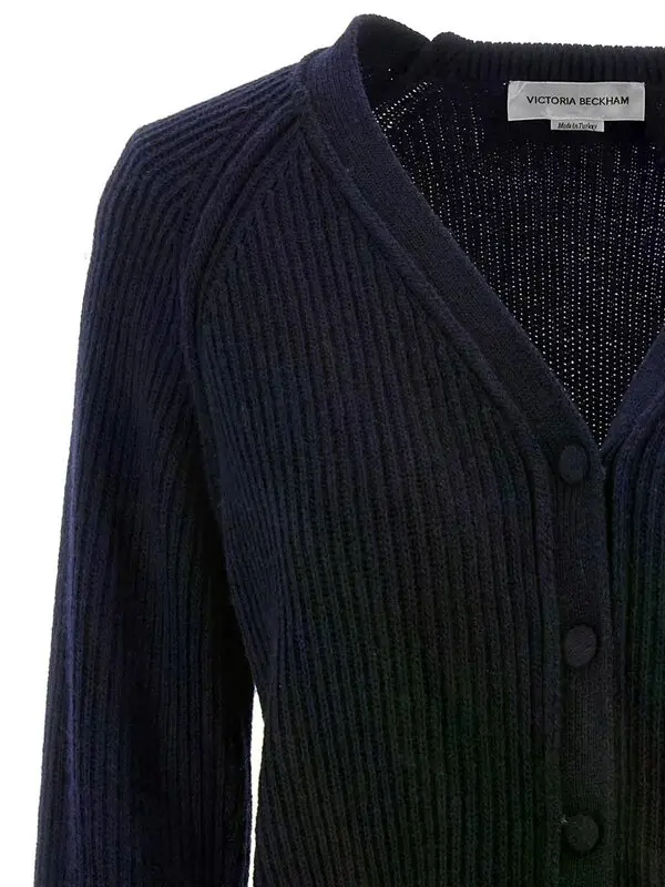 Victoria Beckham Stepped-hem Ribbed Cardigan - Blue