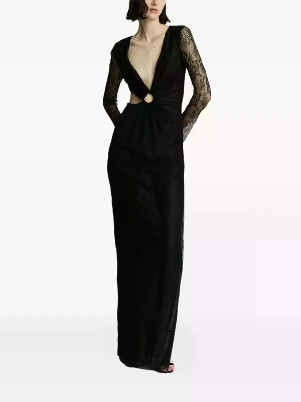 CELESTE Lace-paneled Ring-detail Maxi Evening Dress - Black