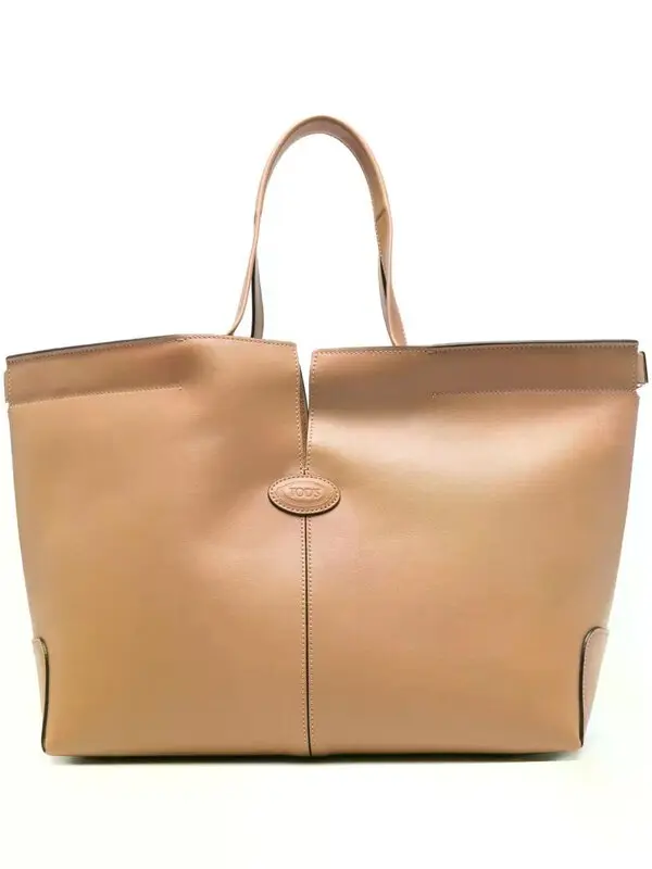 TOD'S Double Handle Leather Tote Bag - Neutrals