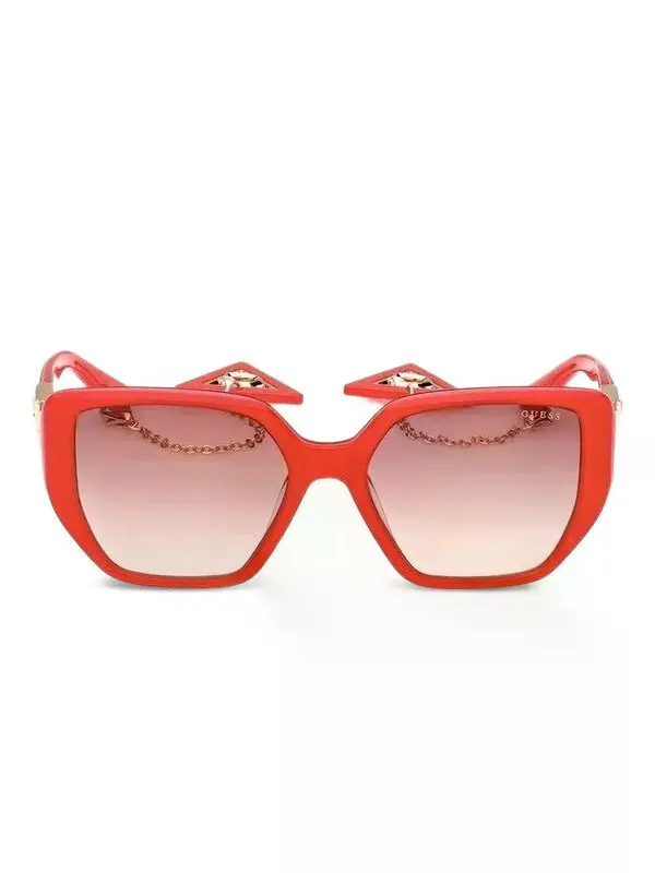 Guess Chain-embellished Geometric Sunglasses - Red