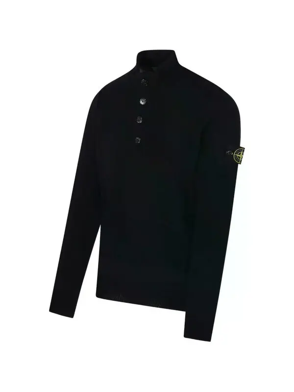 Stone Island High-neck Button Wool Sweater - Black