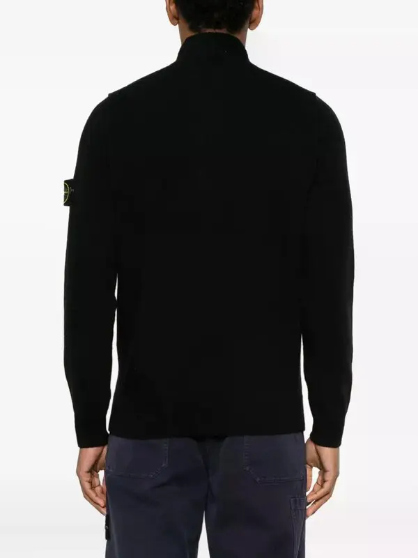 Stone Island High-neck Button Wool Sweater - Black