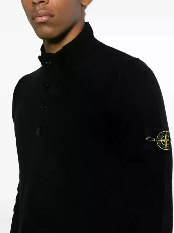 Stone Island High-neck Button Wool Sweater - Black