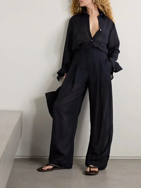 TWP Carrie's Pinstriped Wool Wide-leg Pleated Trousers