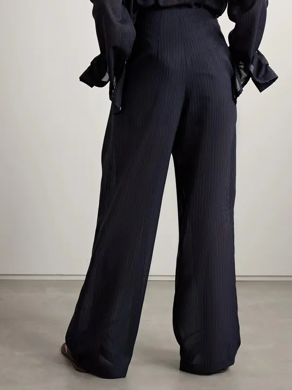TWP Carrie's Pinstriped Wool Wide-leg Pleated Trousers