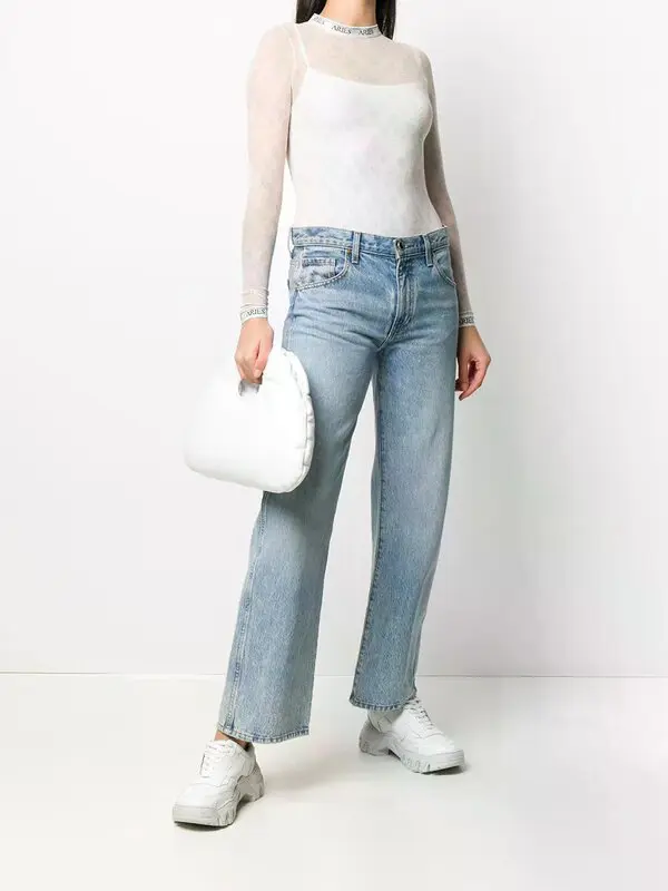 Aries Monogram Long-sleeved Tulle Top
