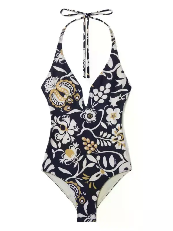 La DoubleJ Halterneck Floral One-piece Swimsuit - Blue