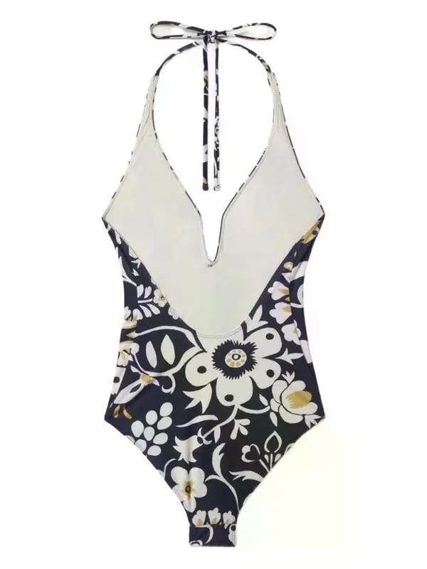 La DoubleJ Halterneck Floral One-piece Swimsuit - Blue