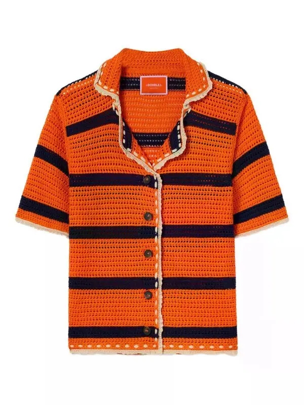 La DoubleJ Cerere Striped Crochet Shirt - Orange