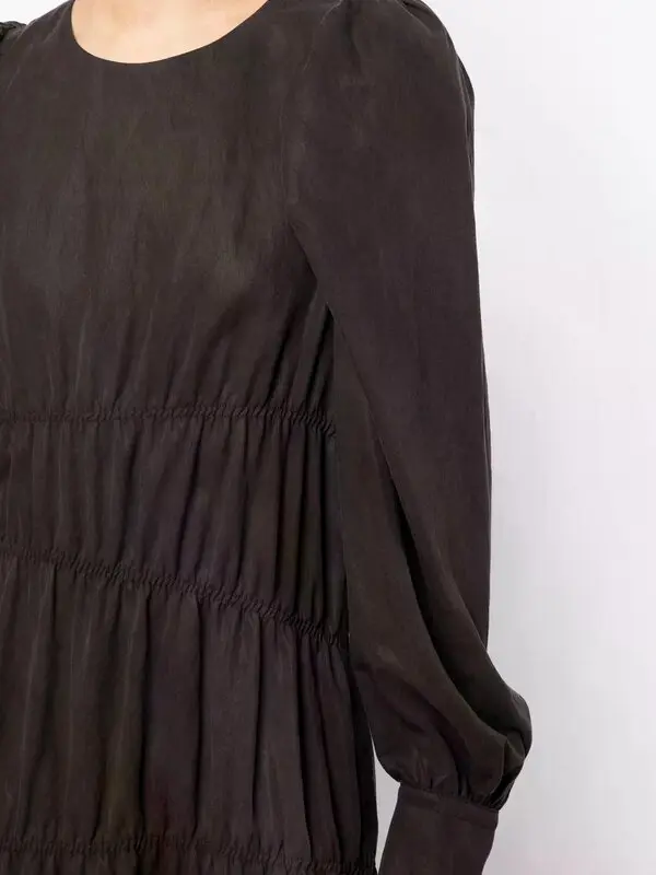 Goen.j Ruched Puff Sleeve Midi Dress - Brown