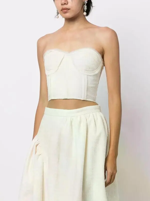 Goen.j Chiffon-trimmed Tweed Bustier Top