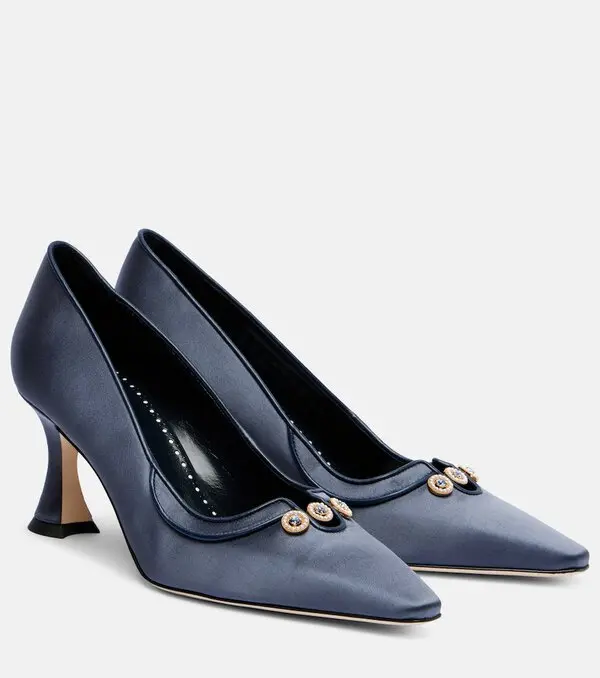 Manolo Blahnik Amala 70 Embellished Satin Pumps - Blue