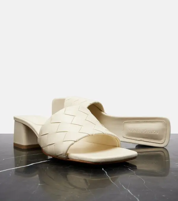 Bottega Veneta Parco 45 Intrecciato Leather Mules - White
