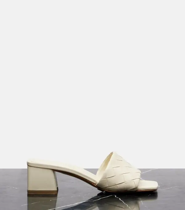 Bottega Veneta Parco 45 Intrecciato Leather Mules - White