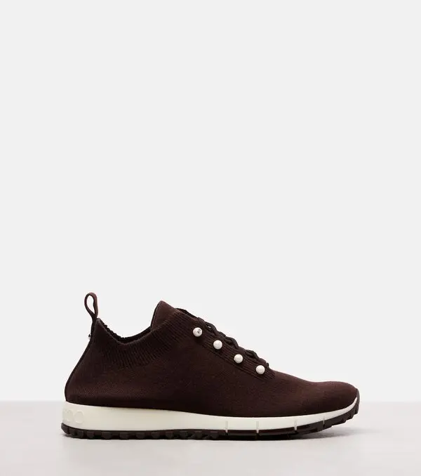 JIMMY CHOO Embellished Cashmere Sneakers - Brown