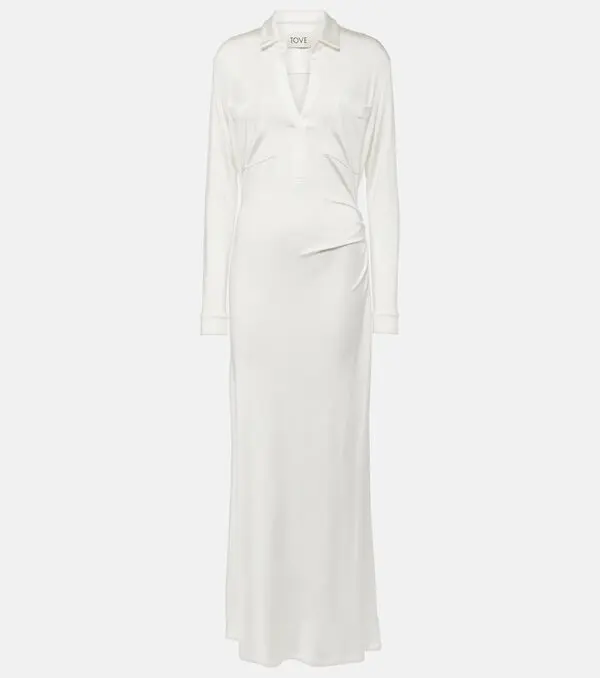 Tove Iana Gathered Jersey Maxi Dress In Ivory - White