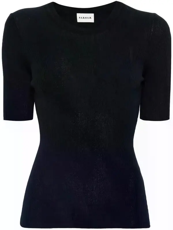 P.a.r.o.s.h Ribbed-knit Short-sleeve Top - Blue